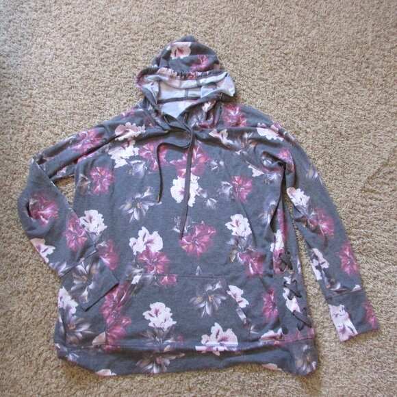 Unbranded | Tops | Nwot X Gray Pink Floral Pullover Hoodie Side Lace ...